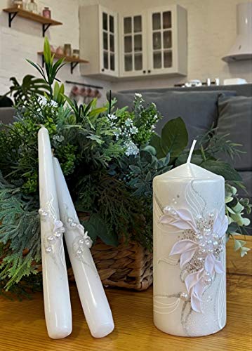 Magik Life Unity Candle Set for Wedding - Wedding Accessories for Reception and Ceremony - Candle Sets - 6 Inch Pillar and 2 10 Inch Tapers - Decorative Pillars White