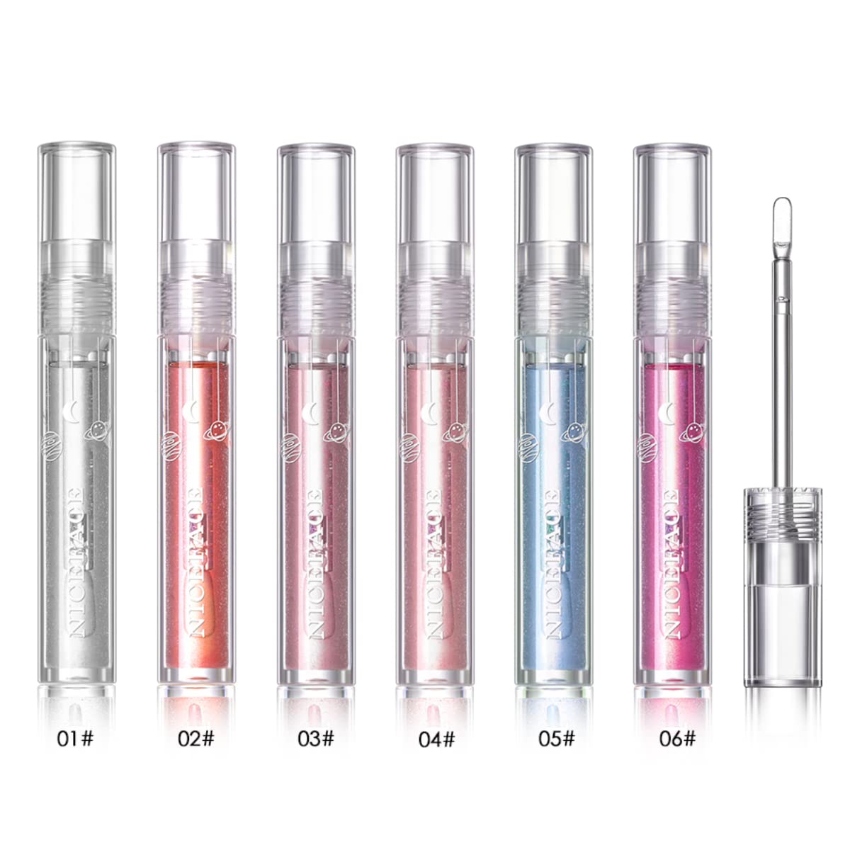 6 Pieces Lip Gloss Kit, Glossy Mirror Clear Lip Glaze Kit, Moisturizing Lip Tint Kit, Summer Makeup Glossy Lip Gloss for Young Girls