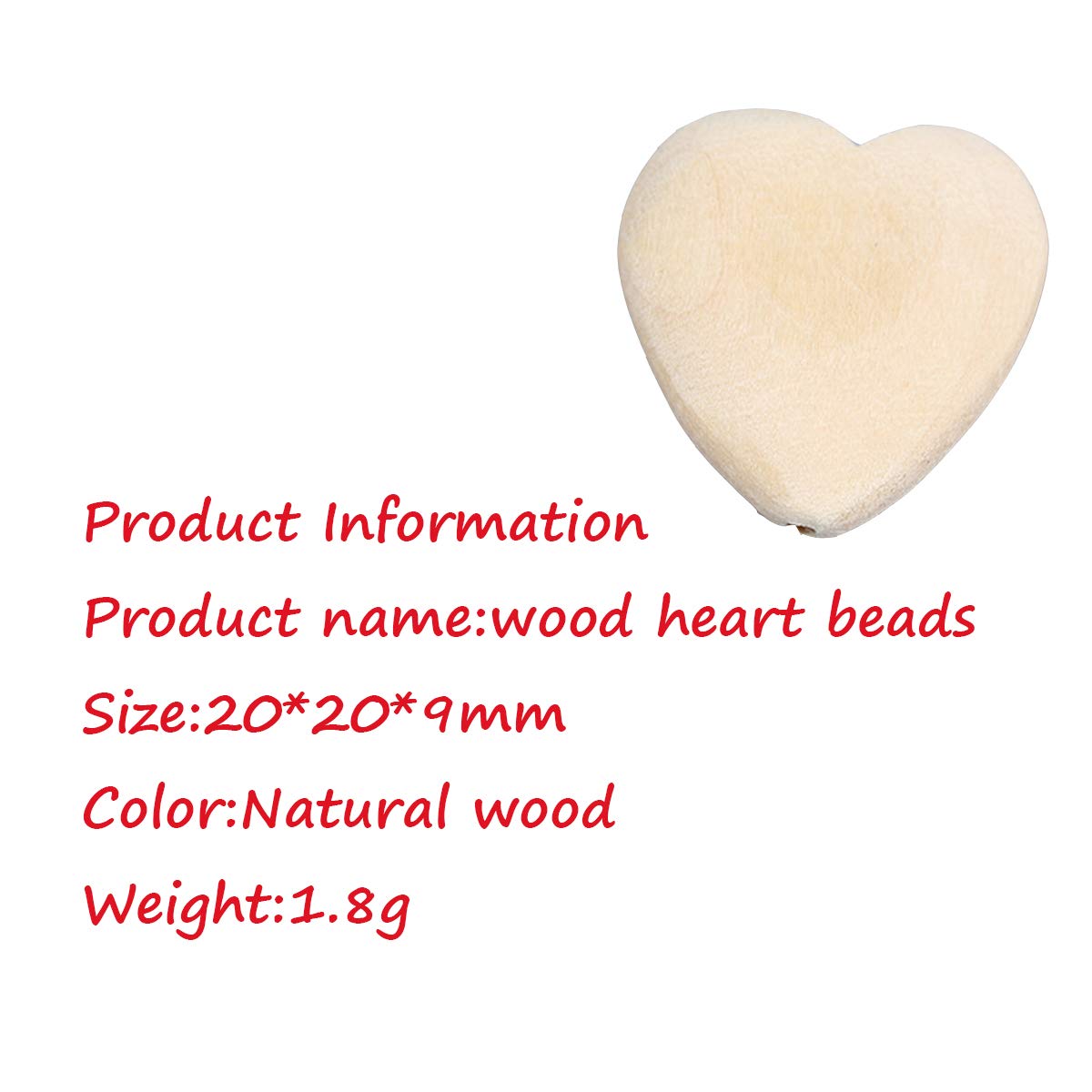 50pcs Natural 20mm Unfinished Wood Hearts Beads with Holes Eco-Friendly Wooden Handing Materials DIY Beading Craft Accessories (Heart Beads 50pcs)