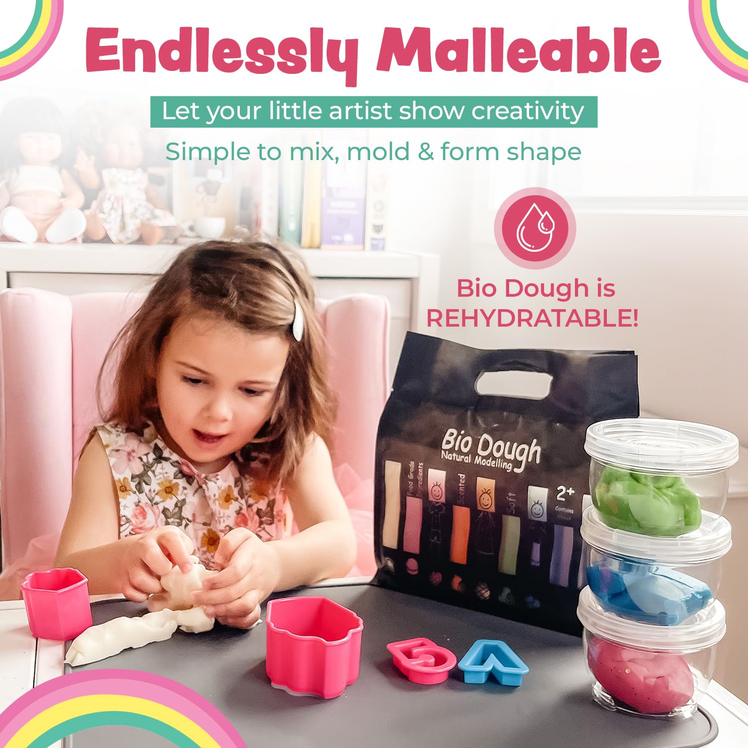 Bio DoUgh Natural Play Dough - Handmade in Australia - Scented, Non-Toxic & Reusable Modeling Dough for Kids - Food Grade Ingredients - Perfect for Creative Play, Arts & Crafts | 39.7oz (9 Colors)