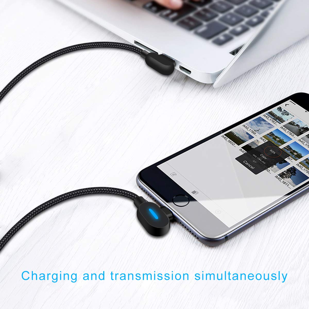 LED iPhone Charger Cable 10 FT 3Pack Right Angle Lightning Cable 90 Degree Nylon Braided Charging Cord Gaming USB Charging/Sync Compatible with iPhone 13 12 11 Pro XS MAX XR X 8 7 6S Plus SE iPad