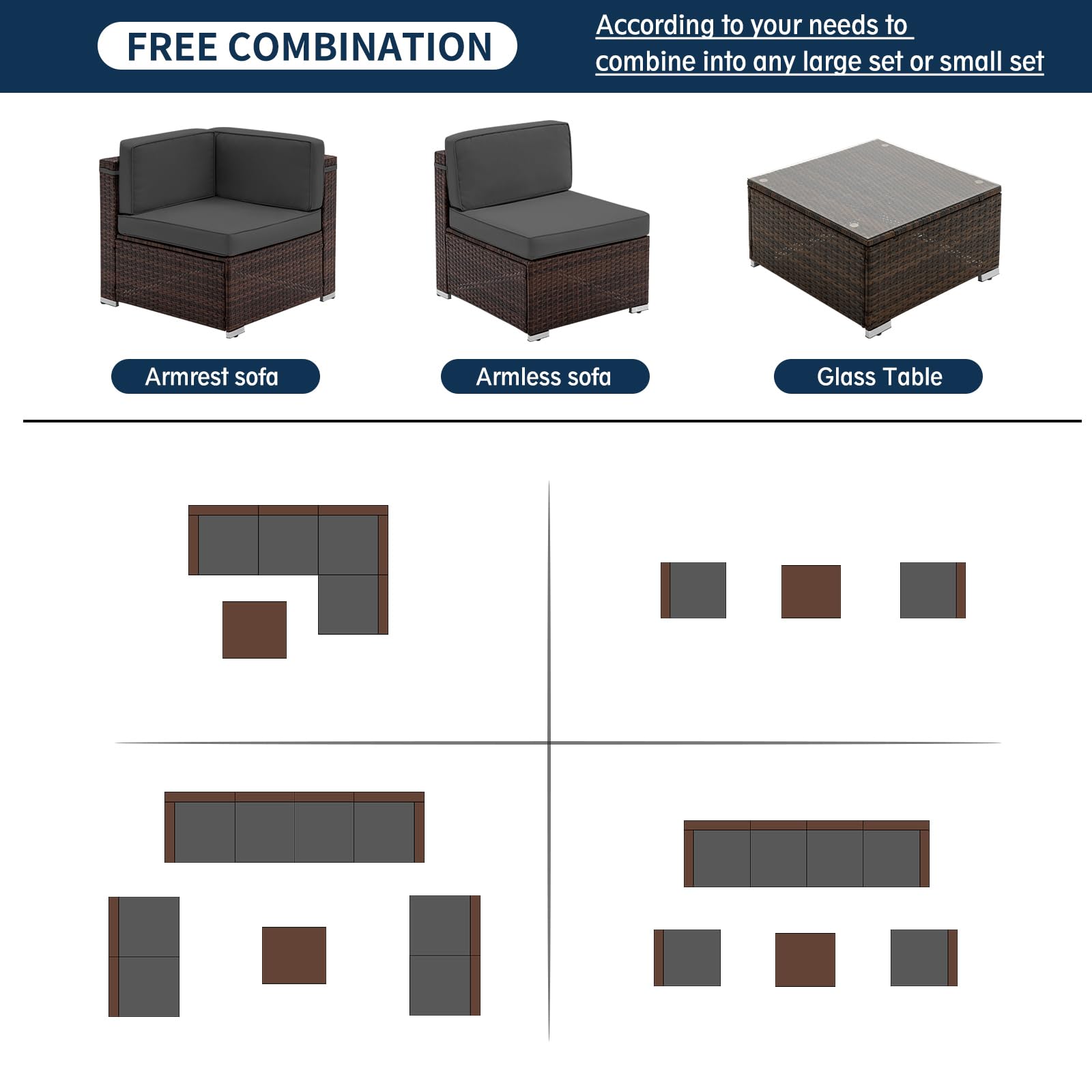 Amopatio Outdoor Patio Couch, Rattan Patio Furniture Set with Non-slip Cushion, 2 Pieces Outdoor Armrest High Back Sectional Sofas Suitable for Terrace, Poolside, Garden, Gery