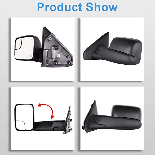 ECCPP Towing Mirrors fit 02-08 for Dodge for Ram 1500 03-09 for Dodge for Ram 2500 3500 Pickup Truck Power Heated Tow Folding Side View Black Mirror Pair Set Right Passenger and Left Driver Side