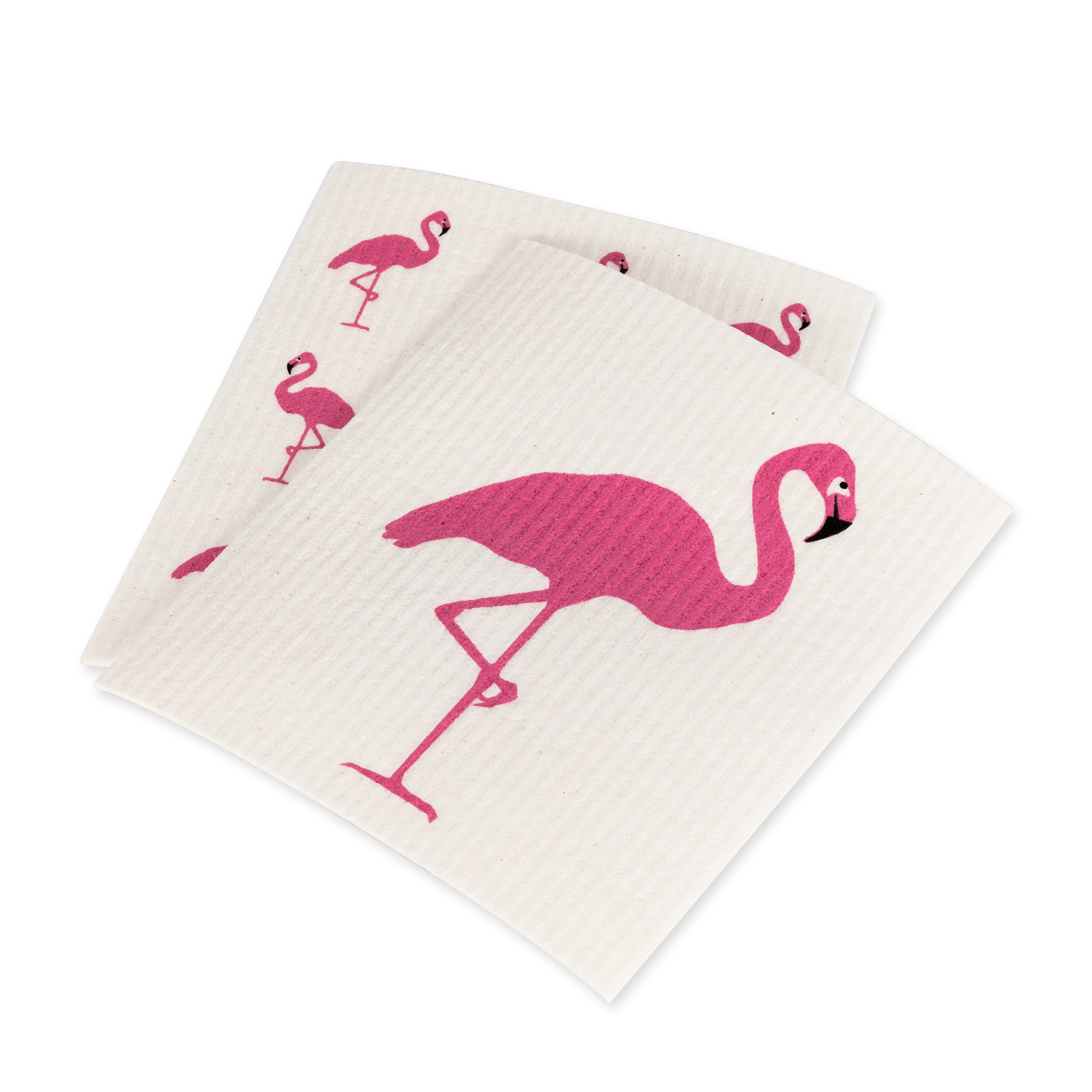 Abbott Collection 84-ASD-AB-09 S/2 Flamingo Dish Cloth-6.5x8 L, 6.5" x 8", White/Pink