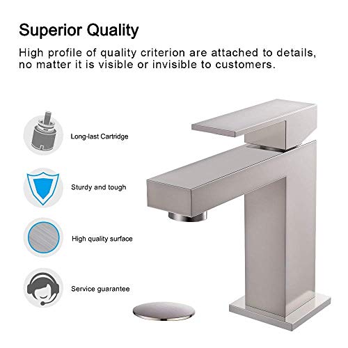 ALWEN Bathroom Faucet Brushed Nickel, Bathroom Faucets for Sink 1 Hole, Single Faucet with Pop Up Drain, Modern Bathroom Sink Faucet
