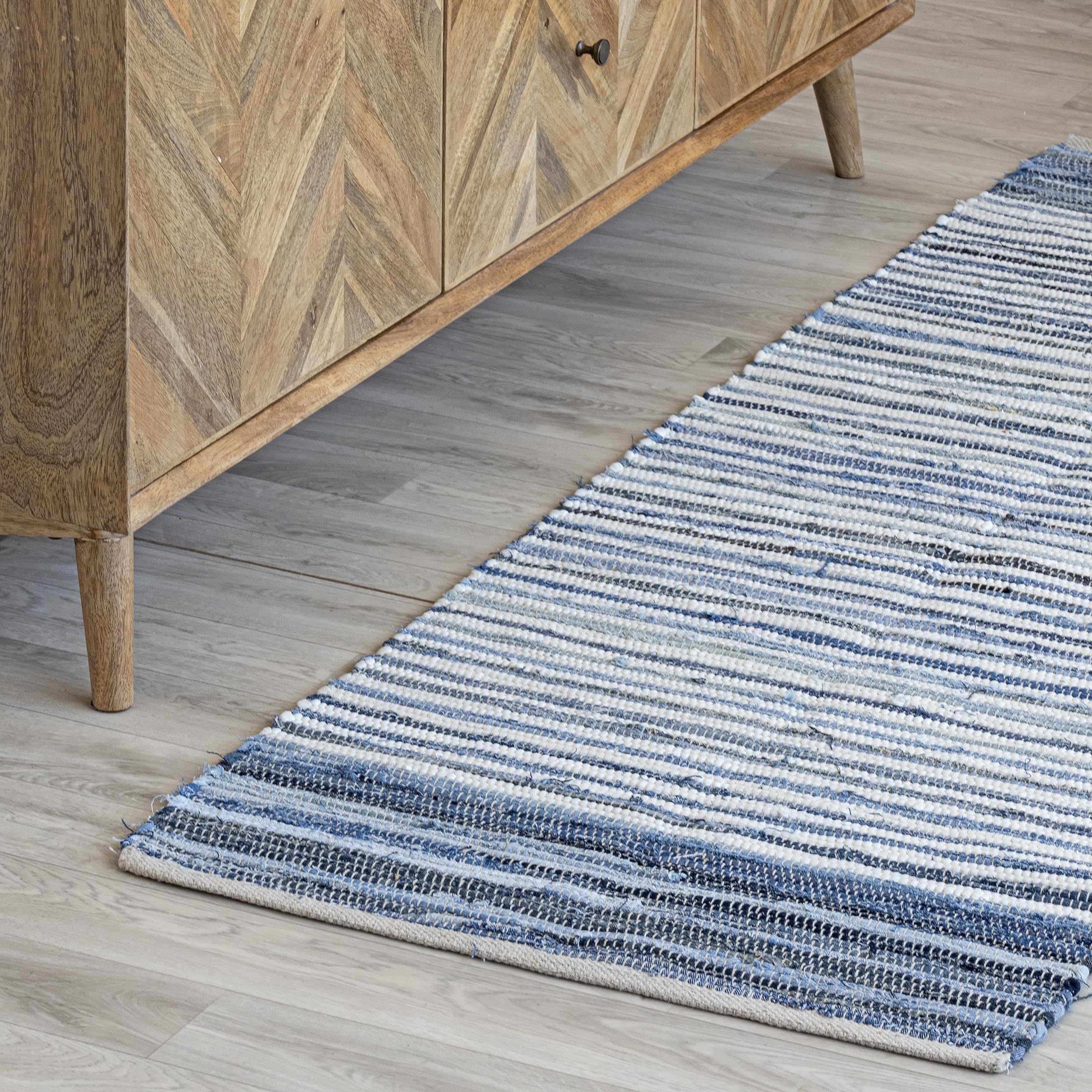 HOMEMONDE Chindi Rag Rug 20"x32" Rectangle Recycled Cotton Hand Braided Reversible Boho Rugs for Doormat/Kitchen/Living Room (Blue)