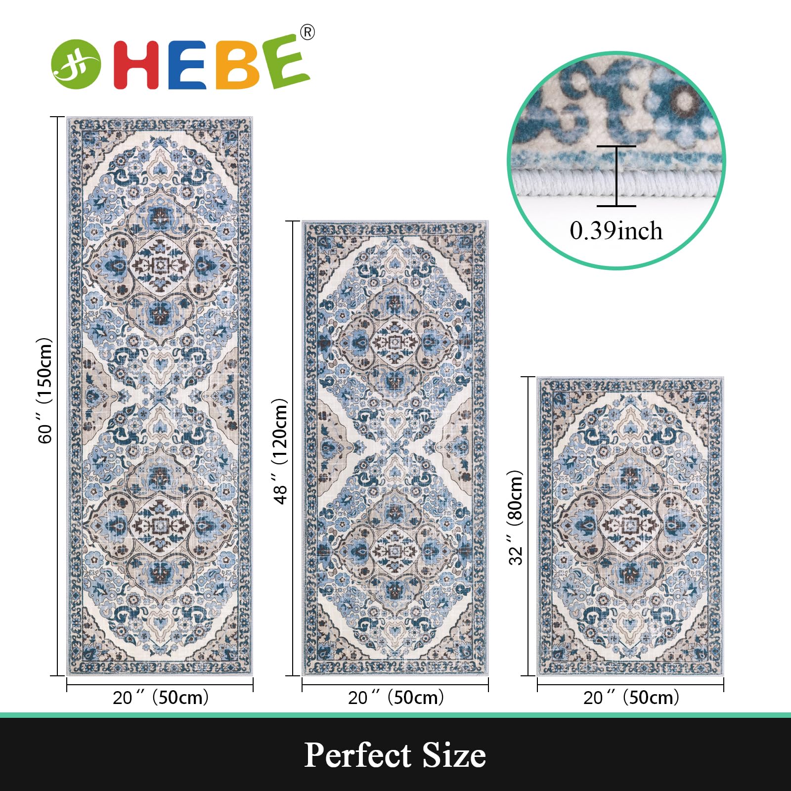 HEBE Farmhouse Kitchen Rugs Sets of 3 Non Slip Washable Kitchen Rugs and Mats Boho Kitchen Mats for Floor Kitchen Runner Rug Kitchen Carpet Rug Runner for Hallways Kitchen Laundry