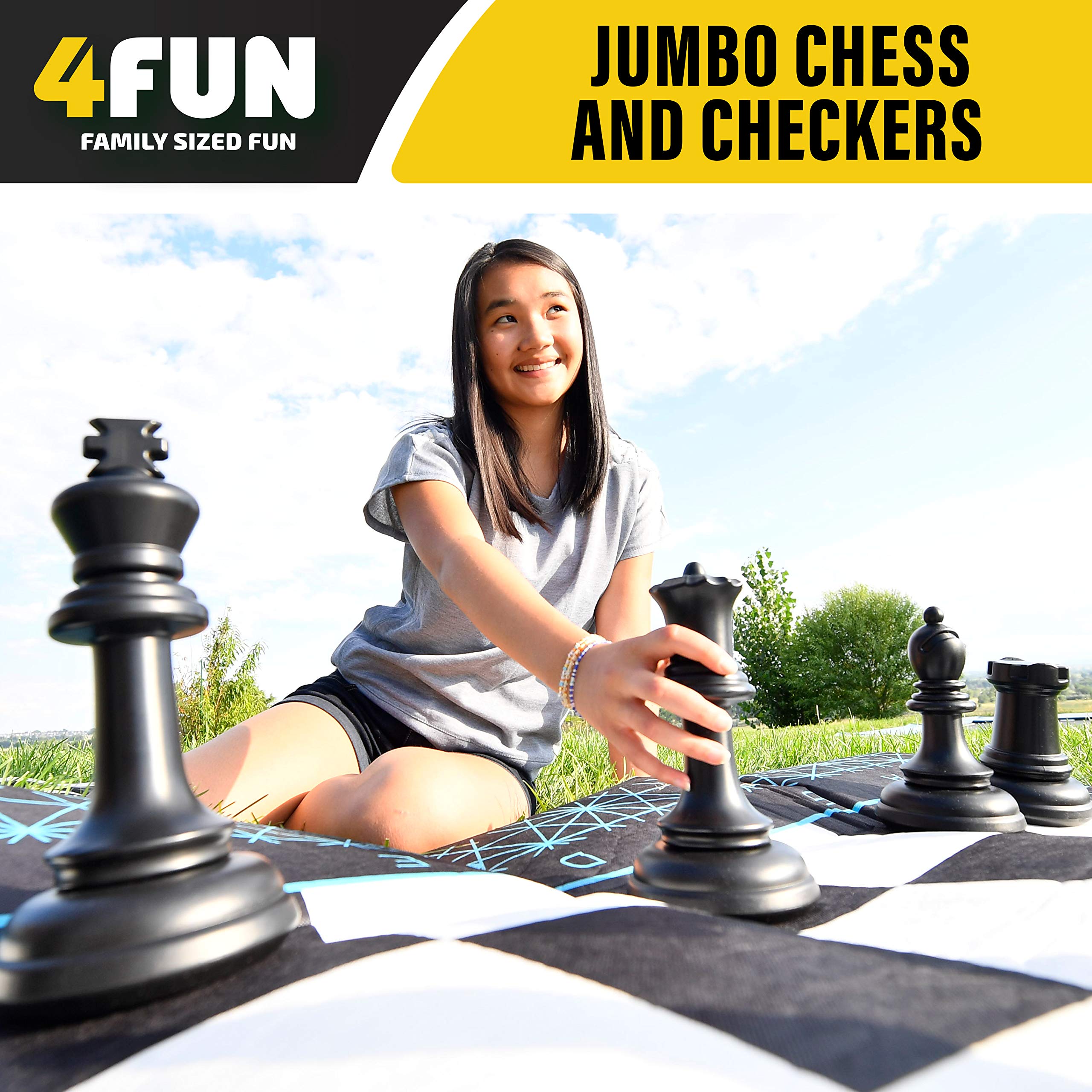 4Fun Jumbo Chess and Checkers Set | Giant Chess/Checkers Game | Outdoor Chess/Checkers | Outdoor Board Game