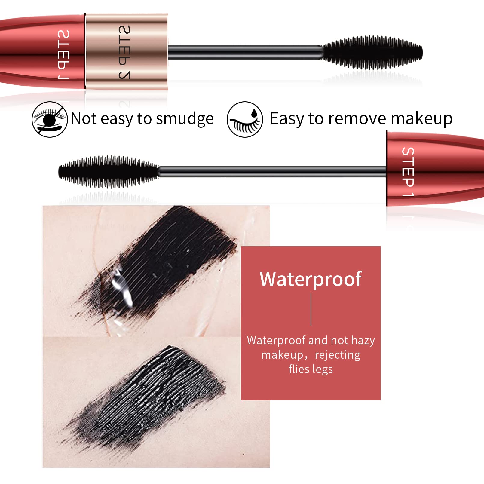 4D Silk Fiber Lash Mascara Black Volume and Length Waterproof Natural All Day Exquisitely Lush Long Lasting Charming Eye Makeup (1PCS)