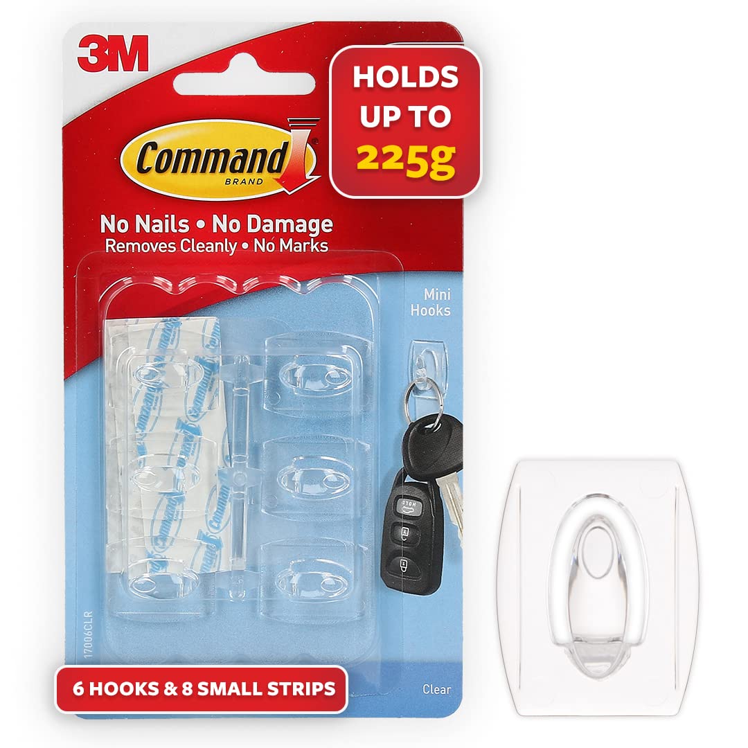 Command Mini Hooks, Clear, 6-Hooks (17006CLR-ES)