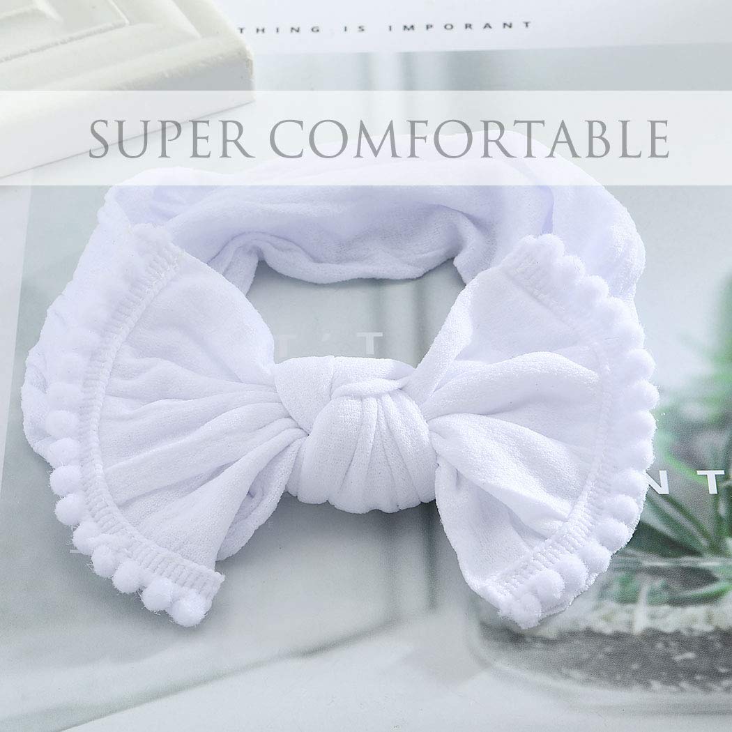 CanB Baby Hair Bow Headband Infant Toddler Bow Stretchy Knot Nylon Baby Headbands Baby Accessories(White)