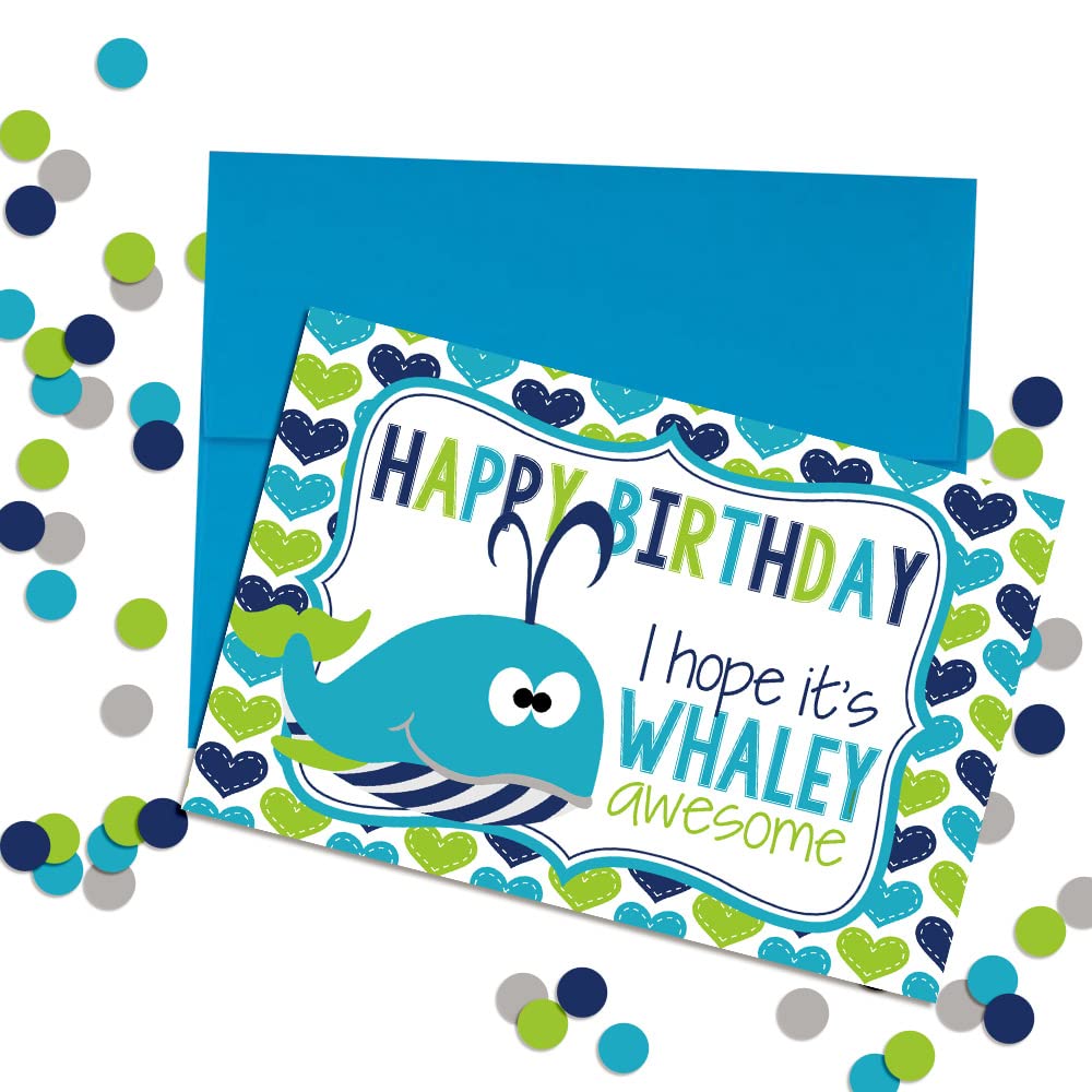 WHALEY Awesome Whale Themed Birthday Pun Themed Single (1) All Occasion Blank Birthday Card To Send To Friends & Family, 4"x 6" (when folded) Fill In Greeting Note Card by AmandaCreation
