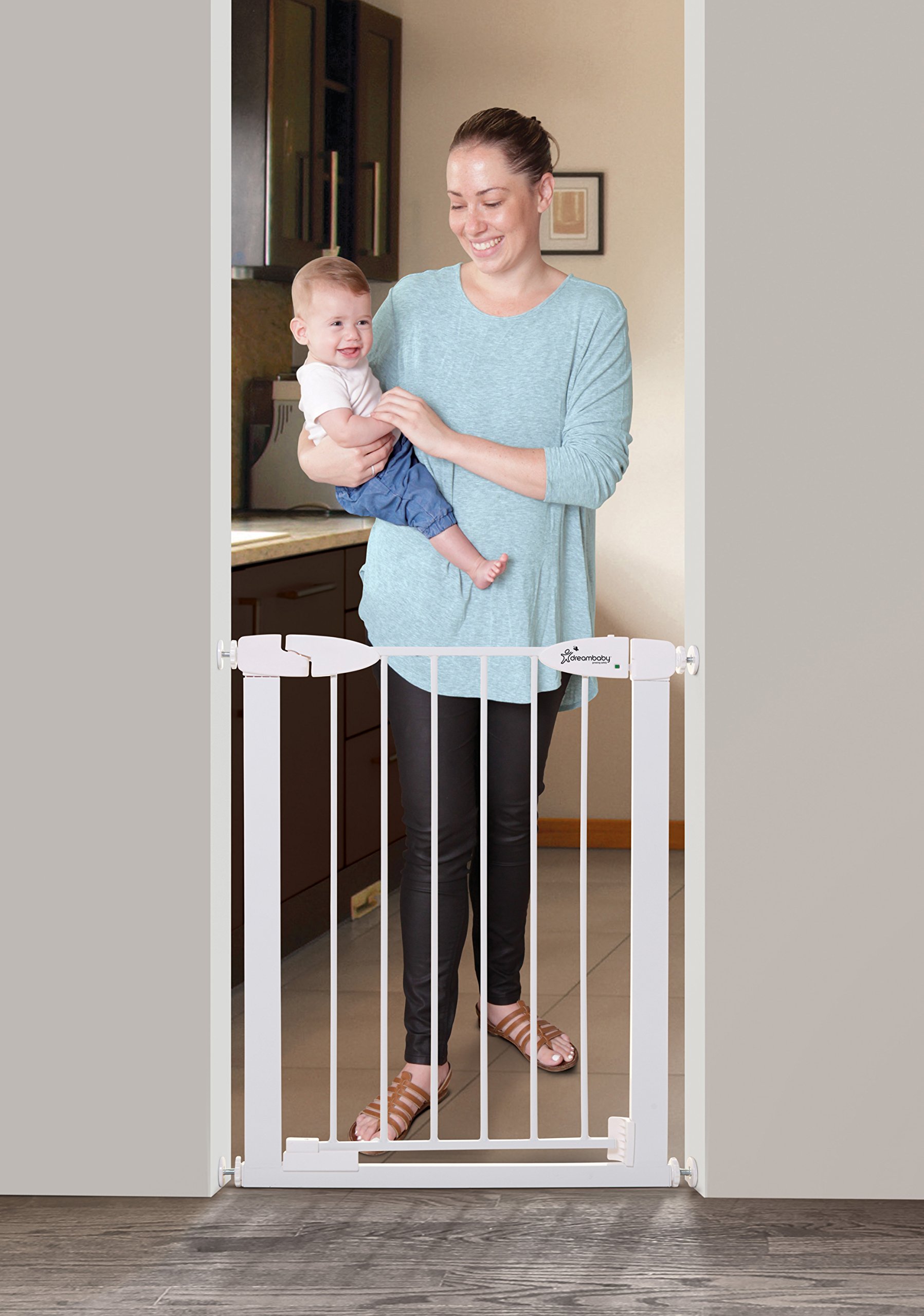 Dreambaby Boston Magnetic Auto Close Baby Gate - Indoor Safety Gates - Fits Opening from 24.25-26.5inch Wide & 29inch Tall - with Smart Stay Open Feature - White
