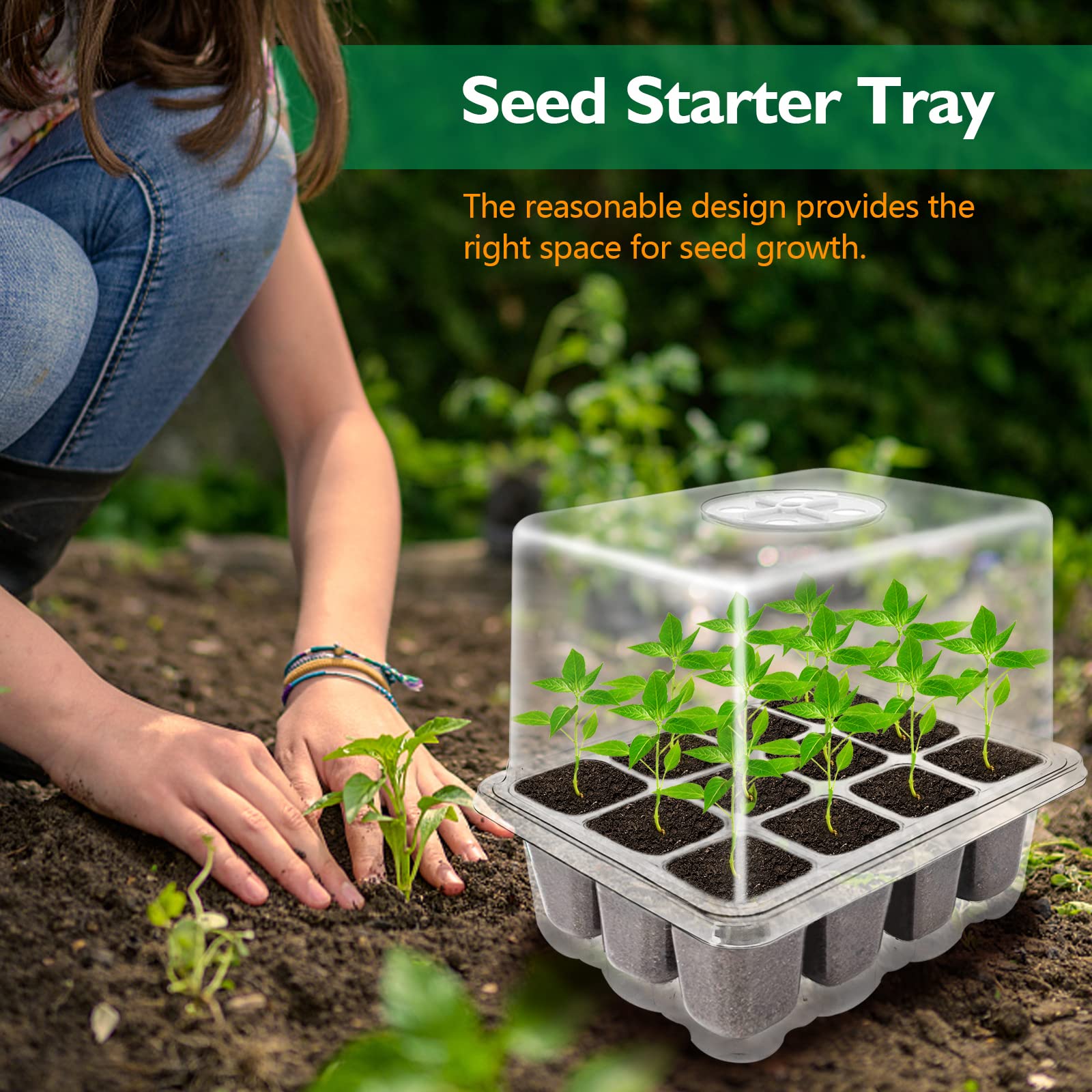 5 Packs Seed Starter Tray 60 Cell Seed Starter Kit, Plant Starter Growing Trays with Humidity Adjustable Dome and Base, Reusable Mini Greenhouse Plant Germination Tray for Indoors Seeds Sprout Growing
