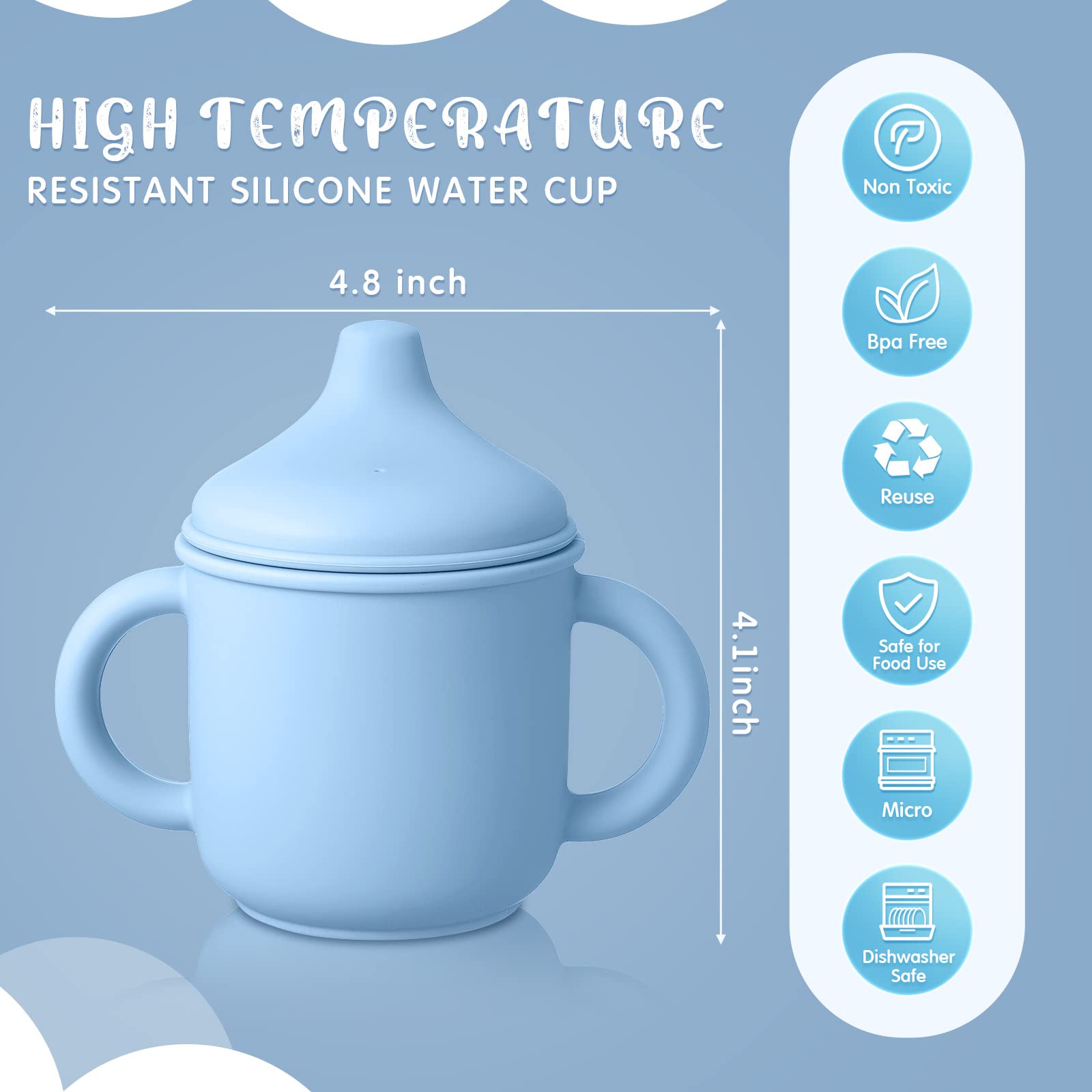 4 Pieces Silicone Sippy Cup for Baby 6 Month Training Cup with Handles No Spill Toddler Cup Soft Spout Cups for Toddlers and Babies, Dishwasher and Microwave Safe, 5 oz/ 150 ml