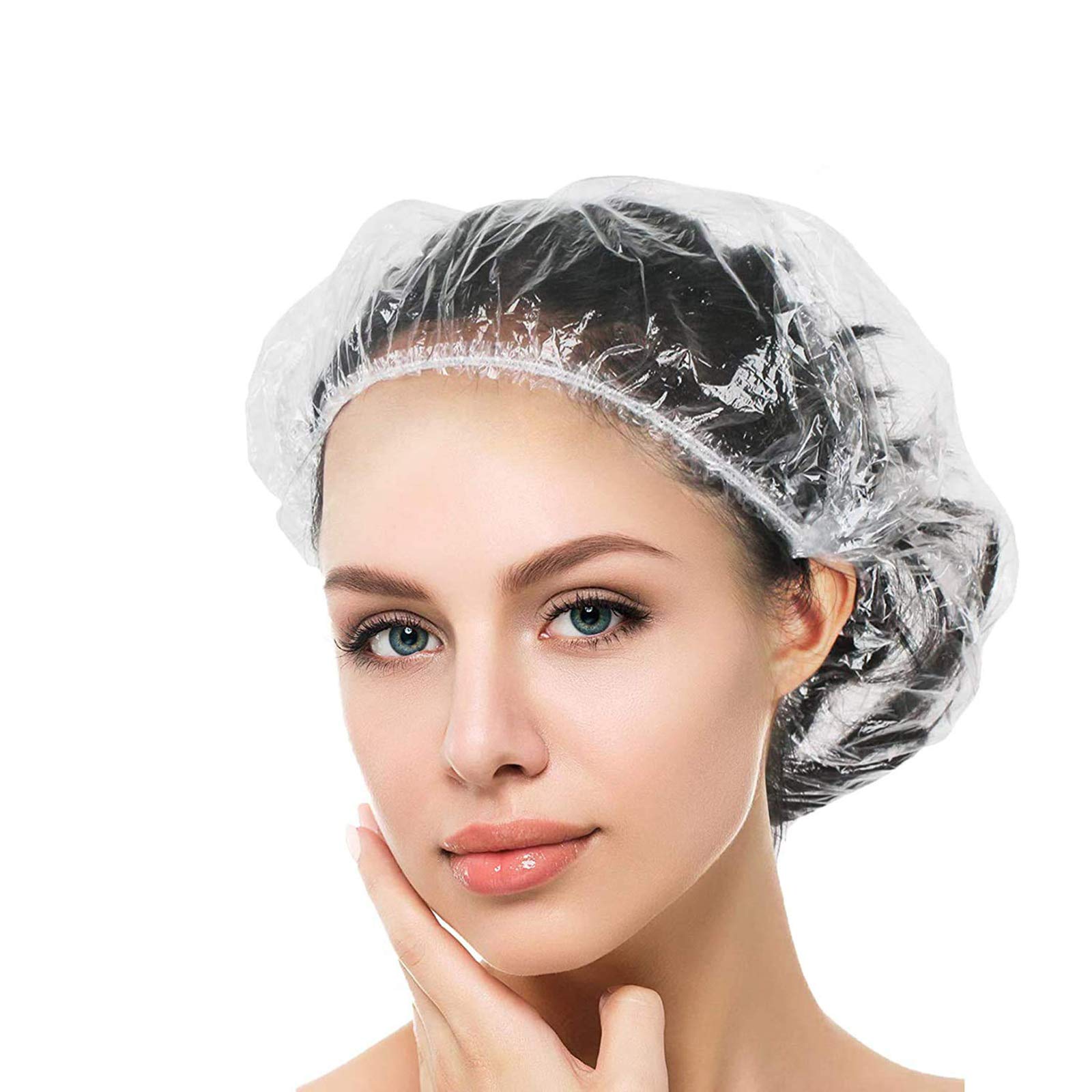 50PS Disposable Shower Caps, Plastic Clear Shower Caps, lengthening and thickening Hair Caps for Hair dyeing assistance, Hotel and Hair Salon, Home Use, Portable Travel (Size 20.5"/52cm）