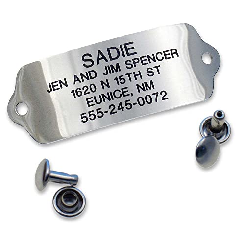 Rivet-On Pet ID Tag, Silent, Personalized and Customized Dog ID Tag That Rivets Directly onto Collar, Mirror Finish Stainless Steel, Size: Large