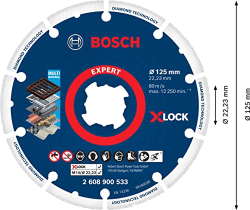 Bosch Professional 1x Expert Diamond Metal Wheel X-Lock Cutting Disc (for Cast Iron, Ø 125 mm, Accessories Small Angle Grinder)