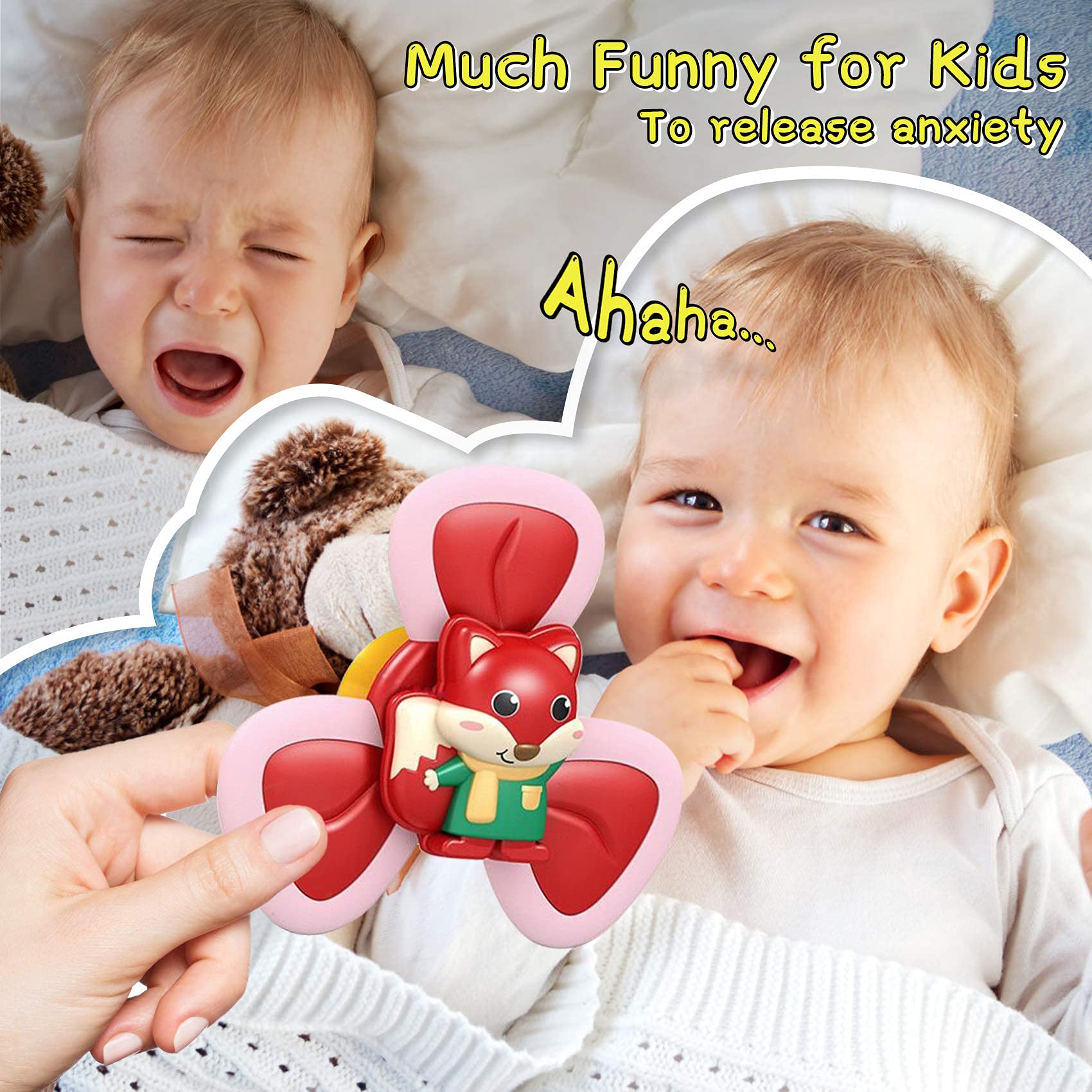 KLQQLK Suction Cup Spinning Top Toy,Suction Cup Toy,Safe Interesting Table Sucker Gameplay Early Learner Spinning topToys can be sucking glass, walls, seats, bathtubs, etc(Pack of 3)