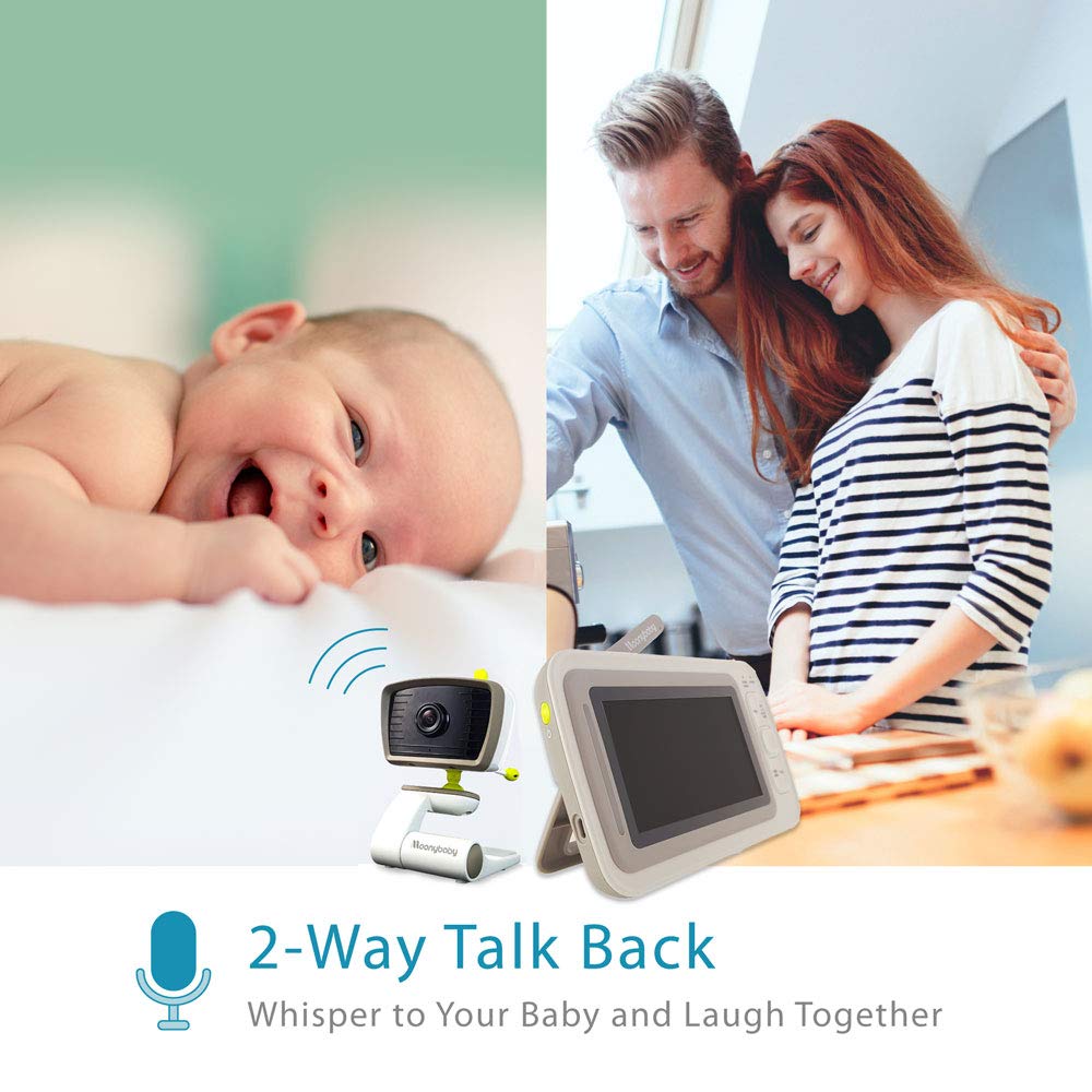 Moonybaby Split Screen Baby Monitor with 2 Cameras, Extended 12hrs Battery Life, Wide View, Large Screen, Long Range, Night Vision, Temperature Monitoring, 2 Way Talk Back, Power Saving