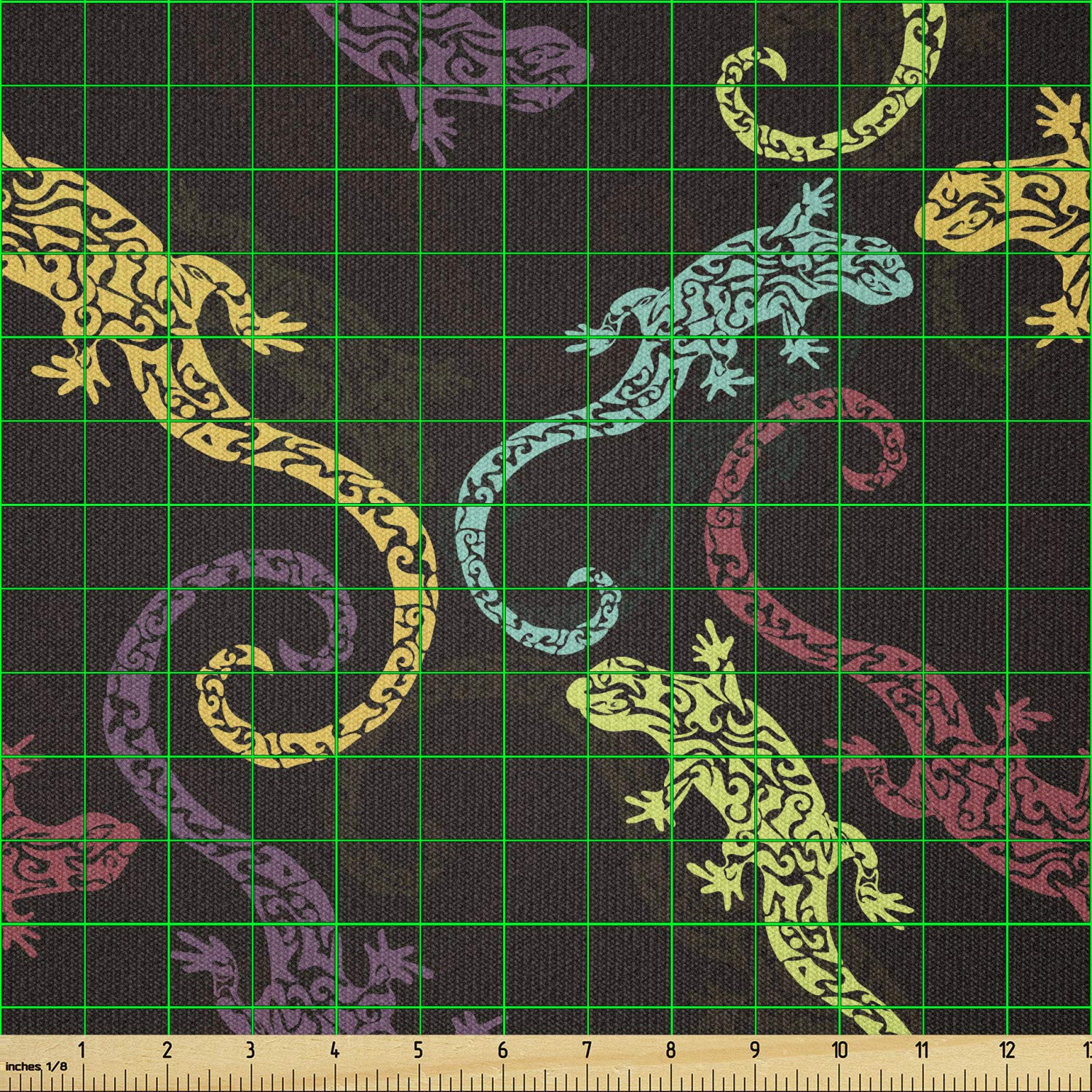 Ambesonne Gecko Fabric by The Yard, Abstract Reptiles Composition of Lizards with Motifs on Brown Toned Background, Stretch Knit Fabric for Clothing Sewing and Arts Crafts, 3 Yards, Multicolor