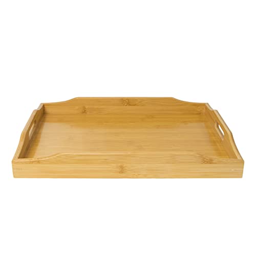 Bamboo Tray with Handle Rectangular Dinner Plate, Wooden Breakfast Tray Coffee Table Tray Suitable for Eating