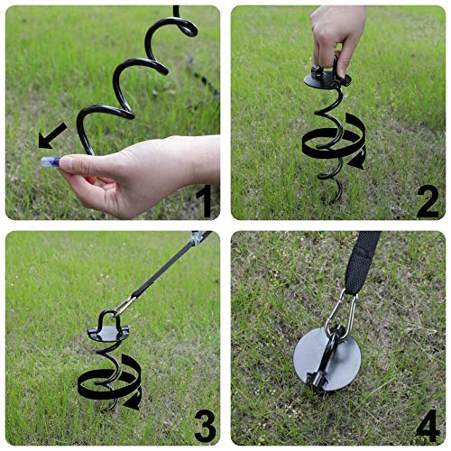 ABCCANOPY 16" Spiral Ground Anchor with Dog Tie Out for Anchor Swings Set Down, Tent (Black)