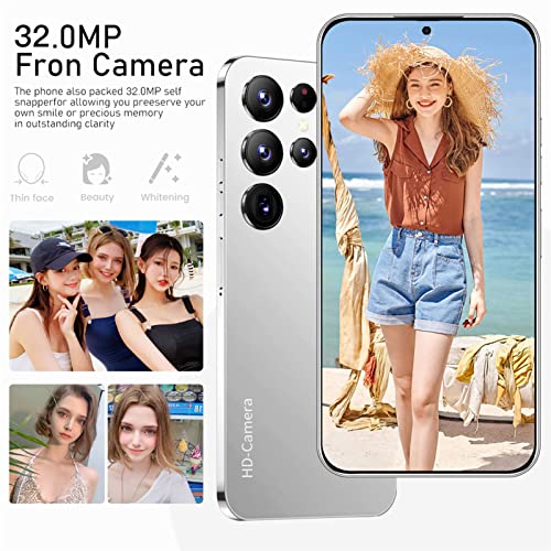 4G Smartphone, 6.82 inch HD Full Screen Ultra Dual Card Dual Standby Thin Cell Phone, MTK6737 CPU, 8GB RAM, 256GB Storage, Face Recognition, 8MP 32MP Cameras, 6000mAh Battery