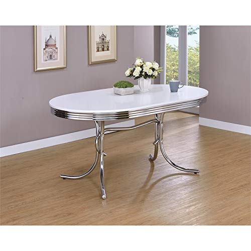 BOWERY HILL Modern Metal Chrome Plated Oval Dining Table with White Top