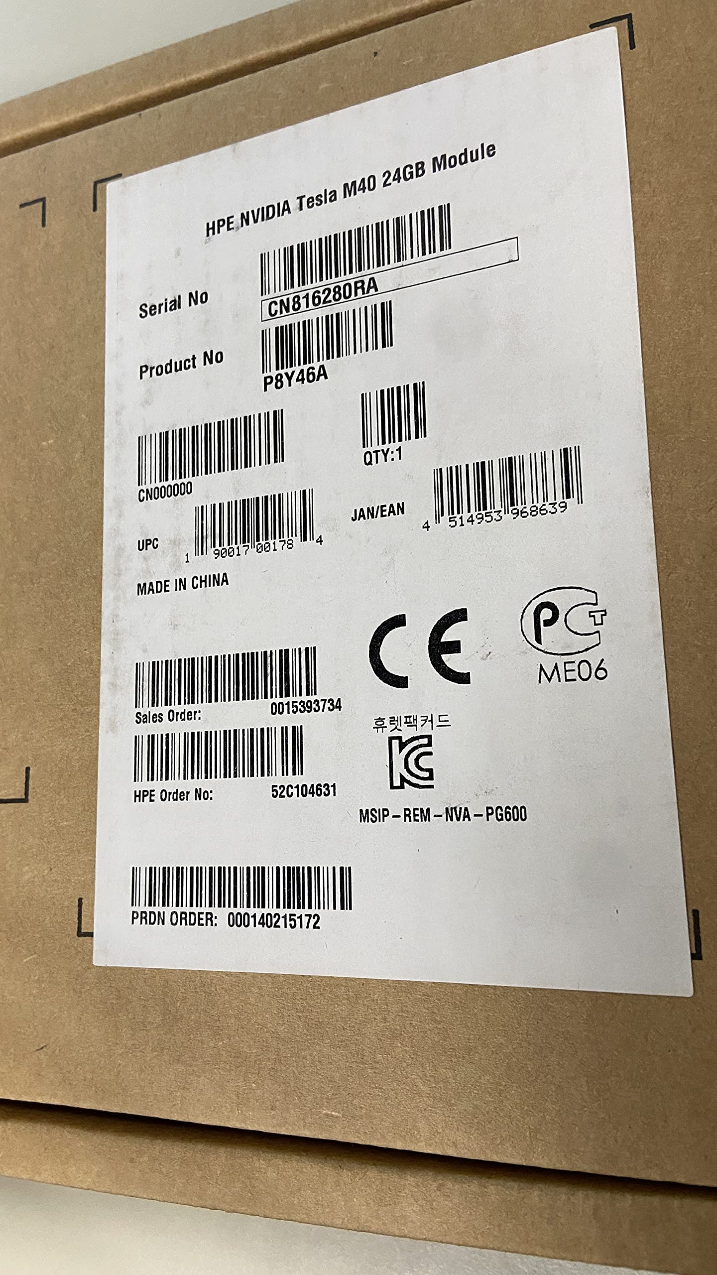 Hewlett Packard Enterprise NVIDIA Tesla M40 24GB Module