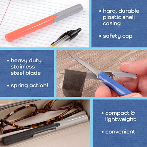 BambooMN Penblade Pen-Style Portable Travel Scissors - Living Coral, Charcoal, & Purple - 1 Pair Each