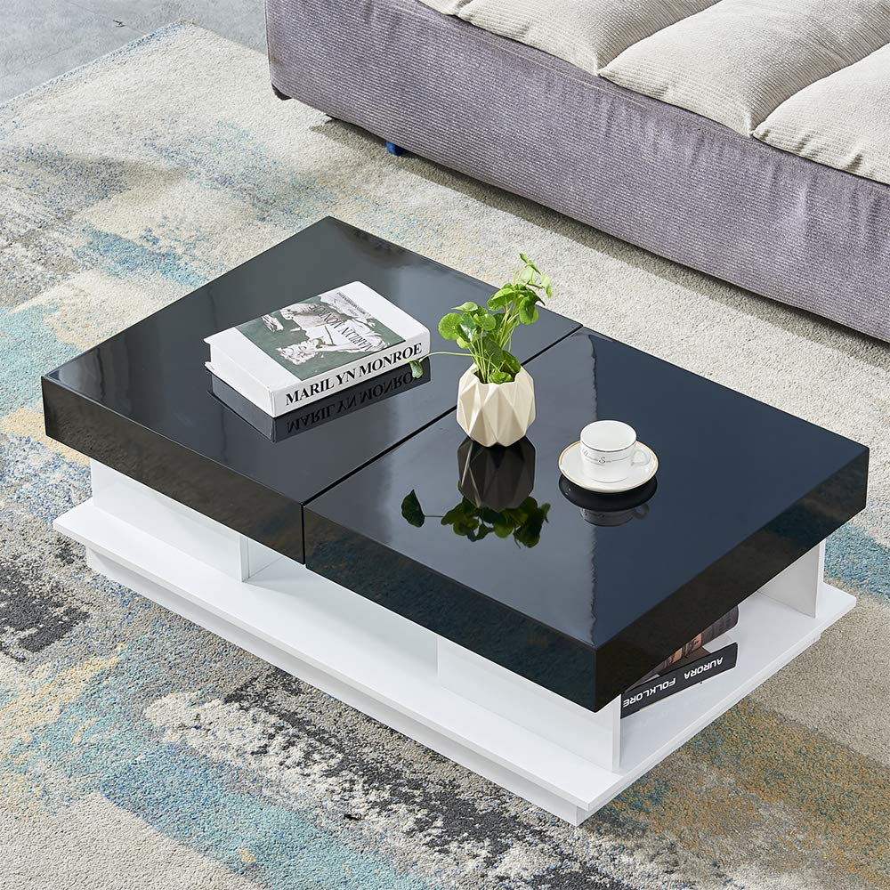 4HOMART High Gloss Coffee Table Rectangular End Table Modern Cocktail Table Living Room Home Office Furniture