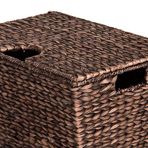 Manoch 2 Pieces Set Hand Woven Water Hyacinth Wicker Baskets Storage Organizer Bins Handles Large Basket Dimensions: 21.5"(L) x 13.5"(W) x 10"(H) Small Basket: 18"(L) x 12"(W) x 8"(H)