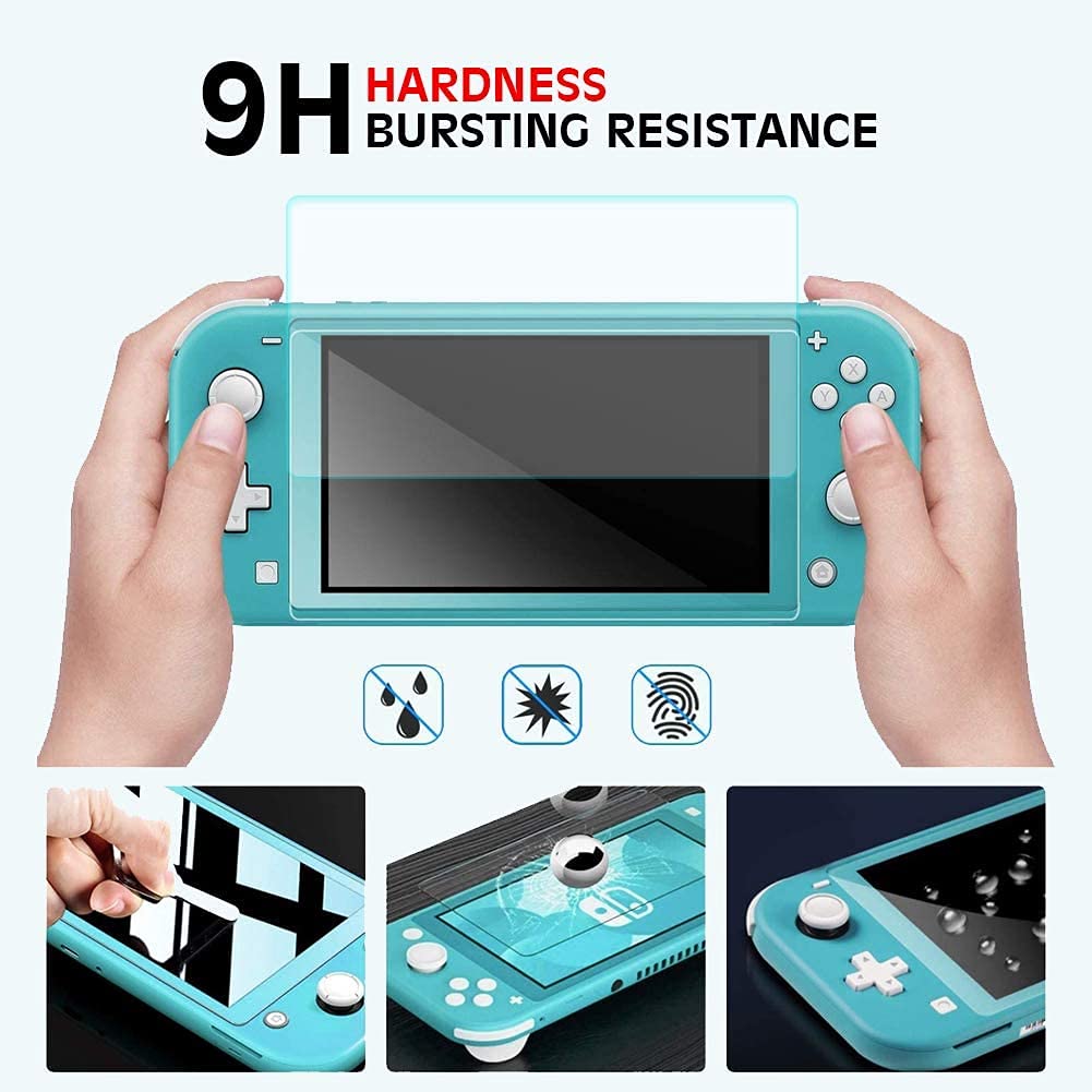 7 in 1 Carrying Case for Nintendo Switch Lite, Travel Accessory Bundle with Thumb Grips, Dockable Case, Tempered Glass, Screen Cleaning Wipe - Black