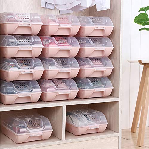 YEAVS 6 Pack Storage Shoe Box Stackable, Thickened Clear Plastic Shoes Containers, Sneaker Organizer Bins with Lids (Pink)