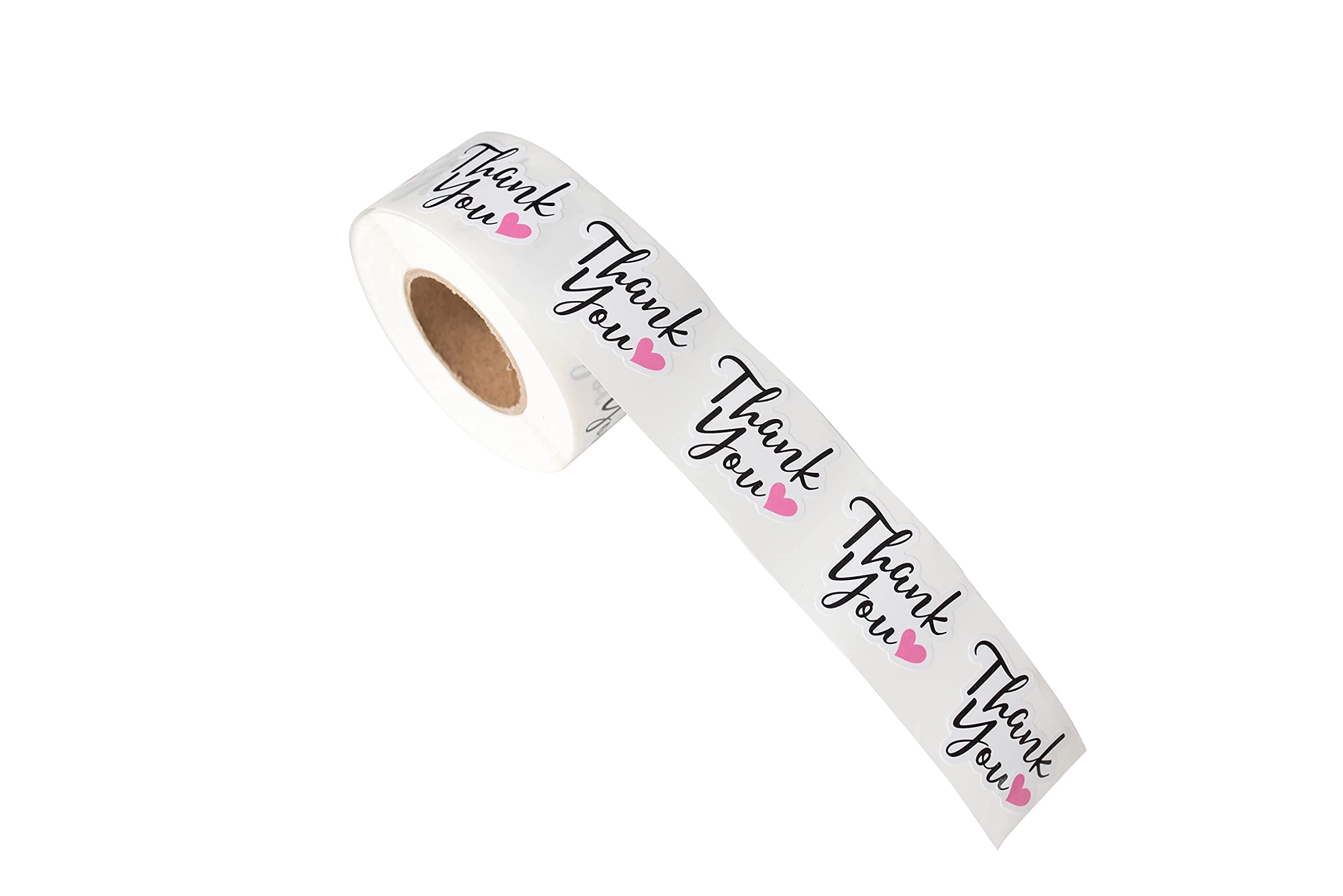 Thank You Stickers - Roll of 500 Labels with Pink Hearts - Cute Mailing Envelope Seals -Small Business Shipping Supplies - Packaging Orders with Poly Mailers and Boxes