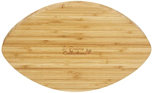 Prairie Collections Football Shaped Bamboo Serving Tray (10" x 16" x 2.5β) Includes 2 Dip Trays - Large Chip Serving Dish for Parties