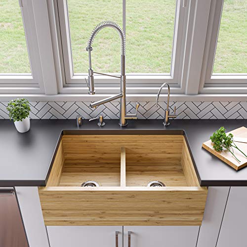 ALFI brand AB3321 33-Inch Double Bowl Bamboo Kitchen Farm Sink