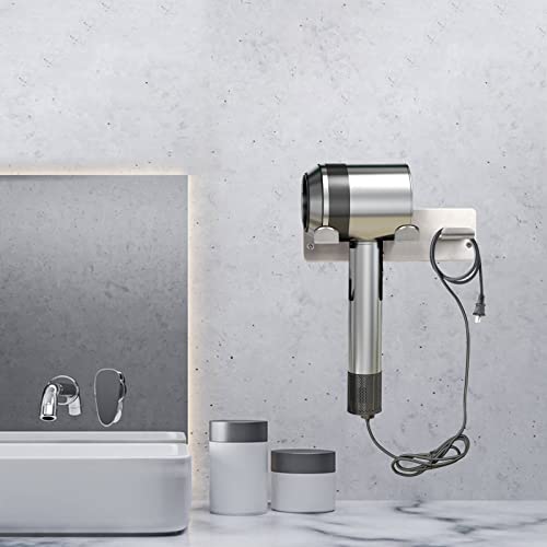 Blow Dryer Holder Wall Mount, Yimerlen Hair Dryer Holder Compatible with Dyson Hair Dryers for Bedroom and Bathroom (Silver)