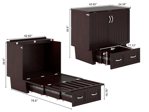 AFI, Nantucket Twin Murphy Bed Chest with Mattress, Storage Drawer and Built-In USB Charger, Espresso