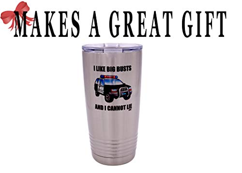 Rogue River Tactical Funny Police Officer Large 20 Ounce Travel Tumbler Mug Cup w/Lid I Like Big Busts Thin Blue Line PD Gift