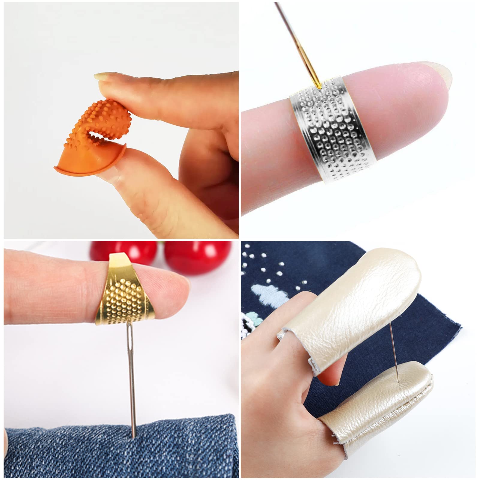 4 Pieces Sewing Thimble, Metal Copper Sewing Thimble Finger Protector Adjustable Finger Shield Ring Fingertip Thimble Sewing Quilting Craft Accessories DIY Sewing Tools