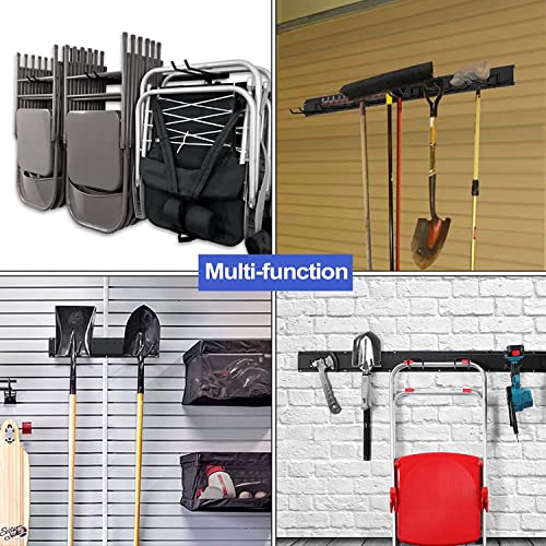 Garage Tool Storage Rack, Heavy Duty Wall Mounted Tools Organizer, Steel Garden Tool Storage System, Shovel Holder Organization Hanger with 6 Double-Hooks, 49.5inch Tracks Max Load 300lbs