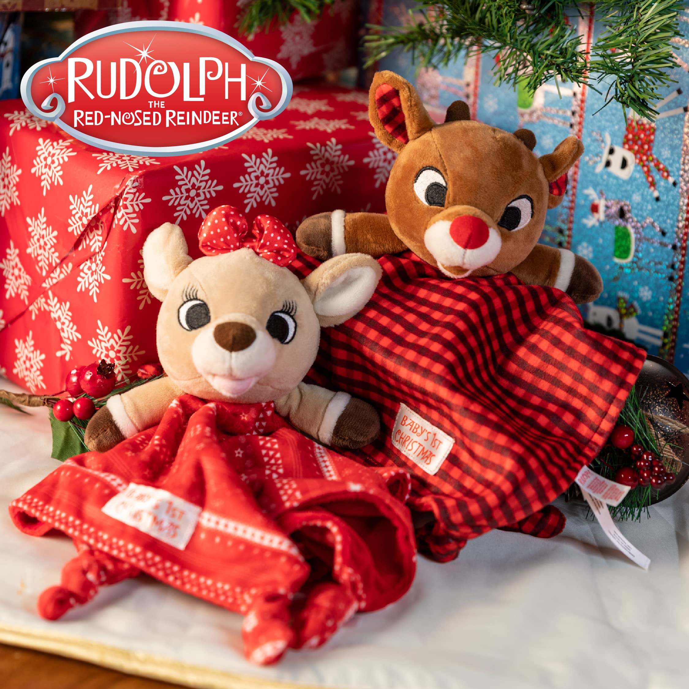 KIDS PREFERRED Rudolph The Red-Nosed Reindeer Clarice Plush Stuffed Animal Snuggler Lovey Security Blanket, 12.5 Inches
