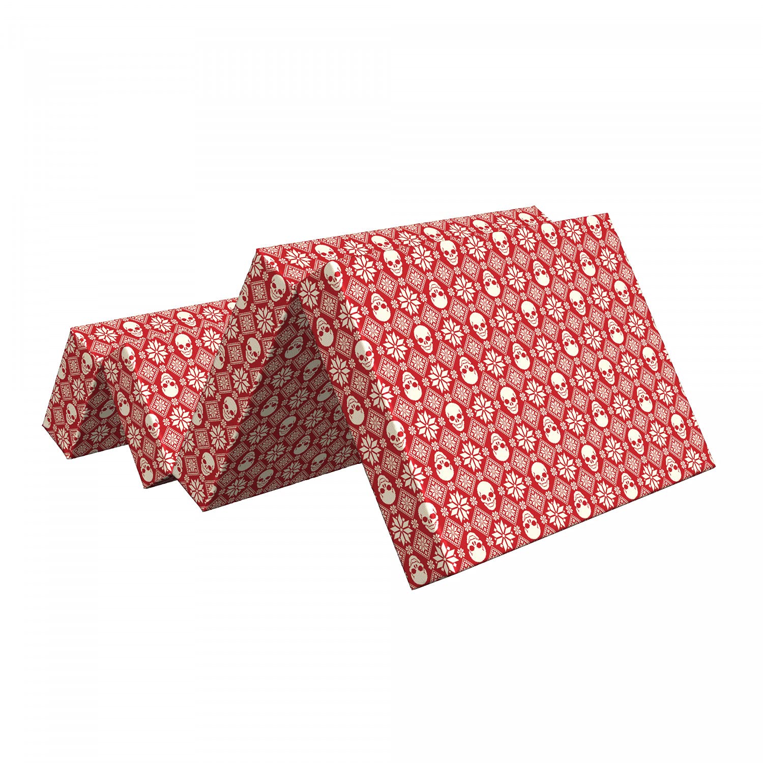Ambesonne Nordic Foldable Mattress, Needlework Skull Motif, 74.8" x 35.4", Red Beige