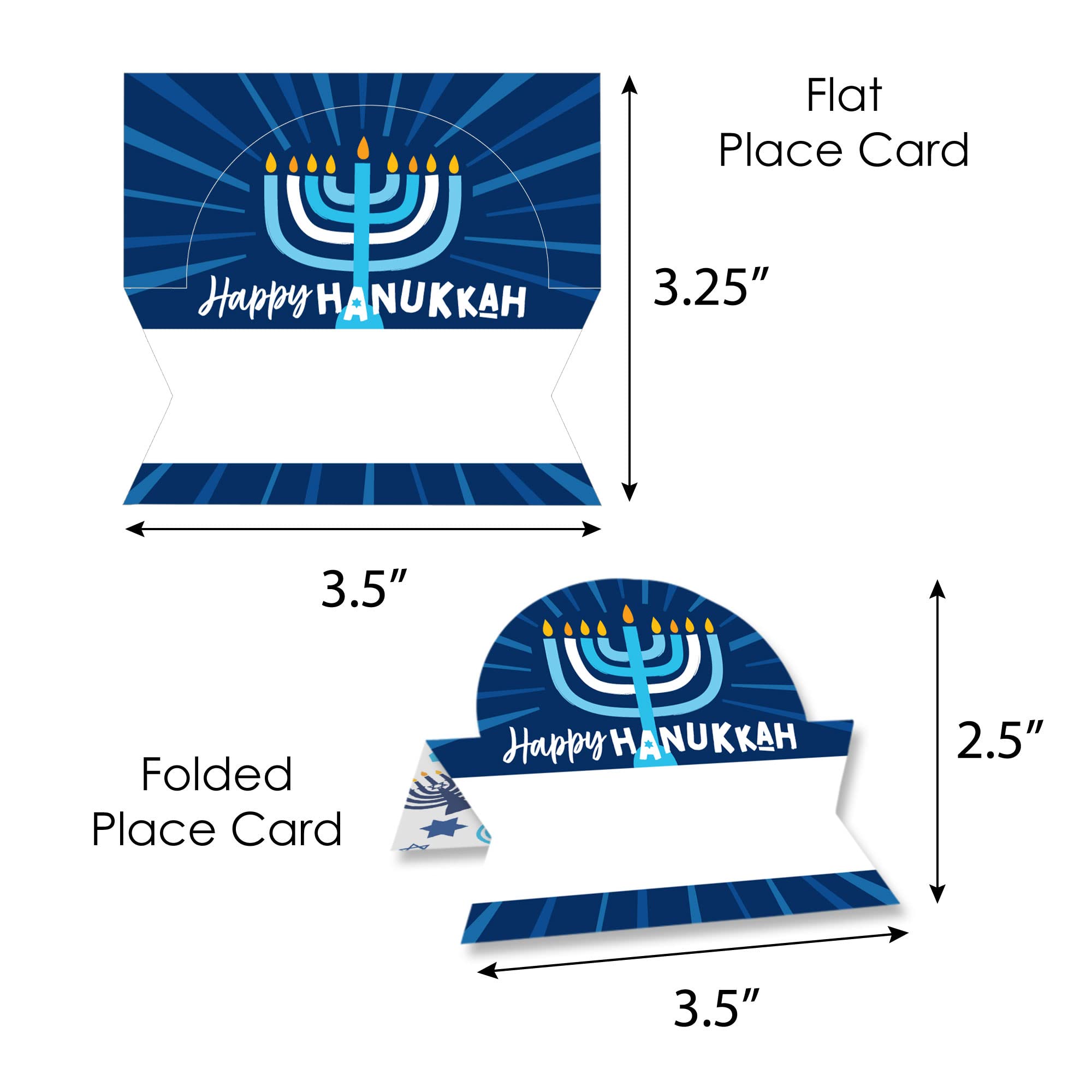 Big Dot of Happiness Hanukkah Menorah - Chanukah Holiday Party Tent Buffet Card - Table Setting Name Place Cards - Set of 24