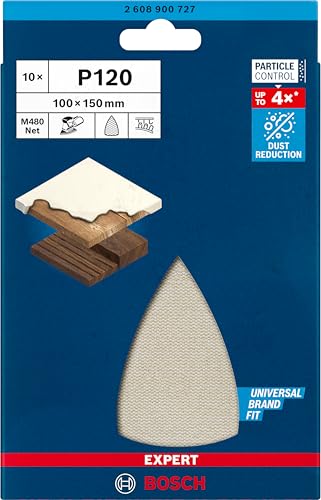 Bosch Professional 10x Expert M480 Sanding Net (for Hardwood, Paint on Wood, 100x150 mm, Grit 120, Accessories Multi Sander)