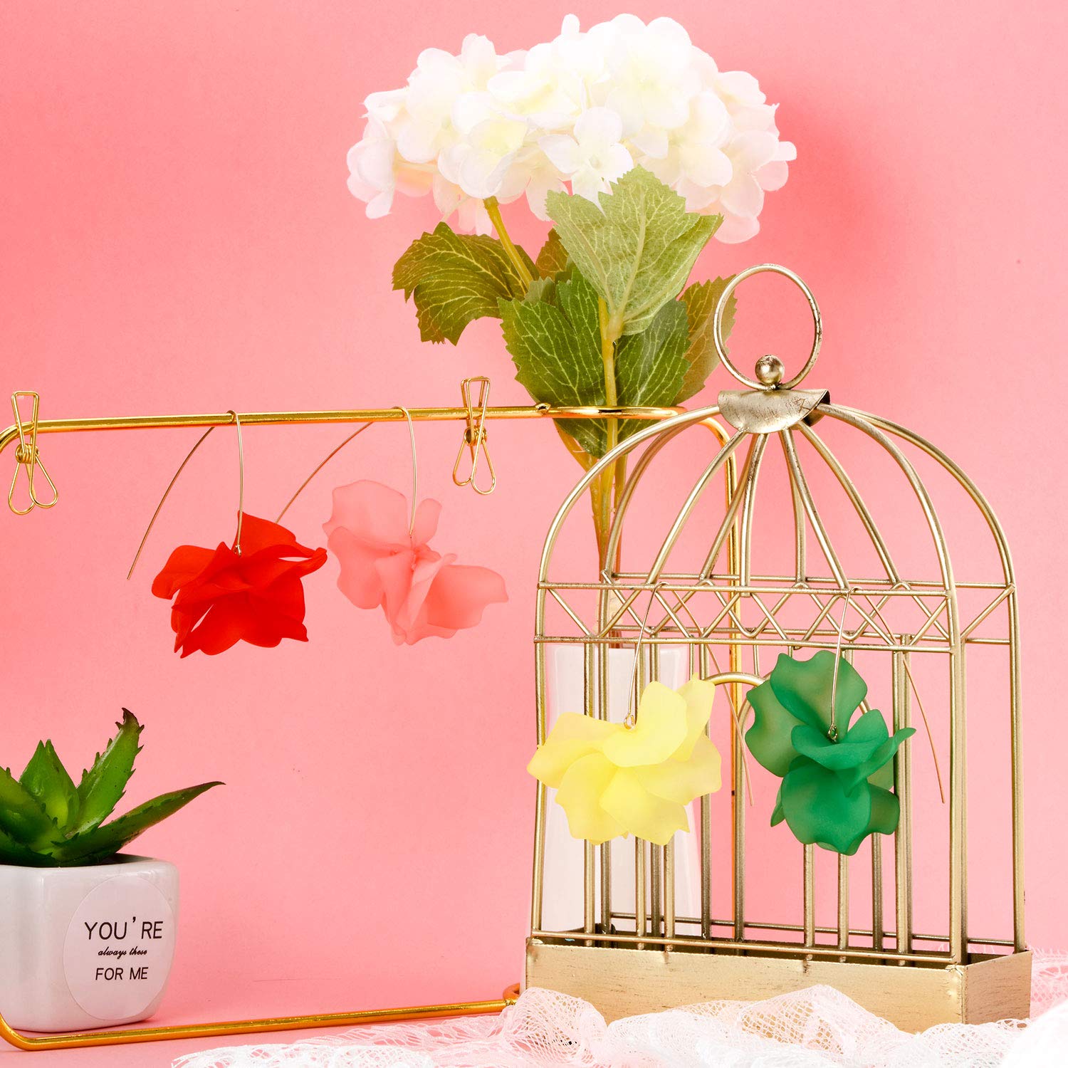 7 Pairs Flower Floral Earrings Flower Hoop Drop Earrings Acrylic Dangle Earrings for Women