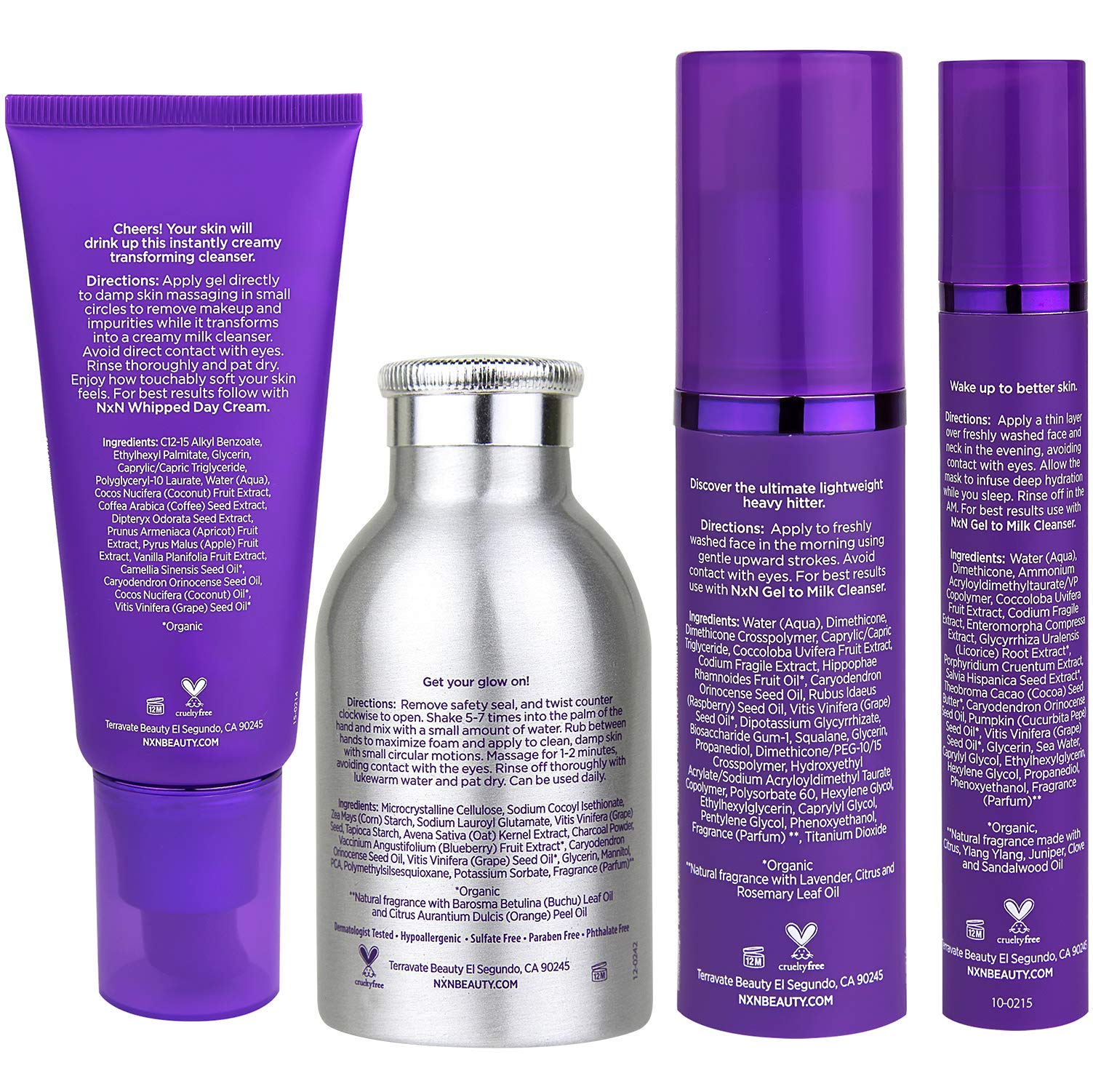 NxN 4-Step Skin Care Total Moisture System - Moisturizer, Cleanser, Exfoliator, Evening Mask - Hydrates Skin, Reduces Wrinkles
