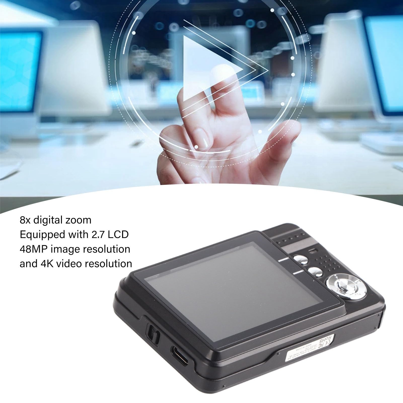 4K Digital Camera, 48 MP Camera with 2.7in LCD Screen, 8X Digital Zoom Compact Camera, Built in Fill Light, 550mAh Battery, for Adult Seniors Kids